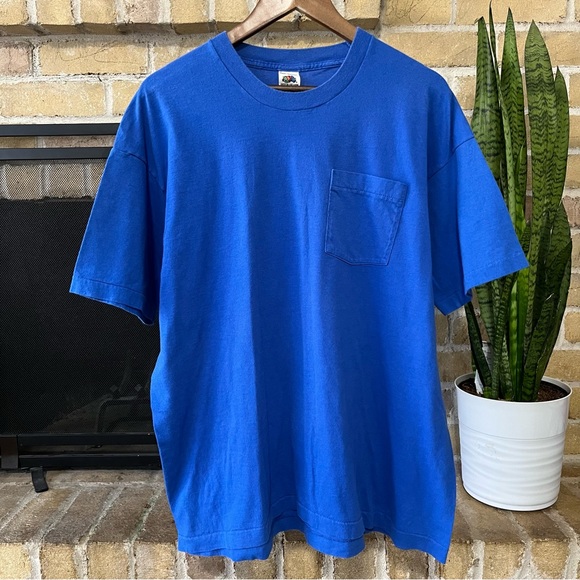 Fruit of the Loom | Shirts | Vintage Fruit Of The Loom Blue Single Stitch Pocket T Shirt Size Xl ...
